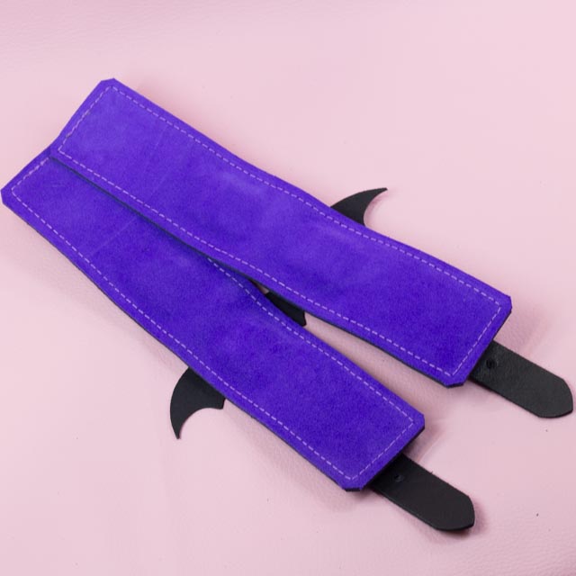 Leather Wrist Cuffs with shiny bats and Violet Lining - Ceremony Leather