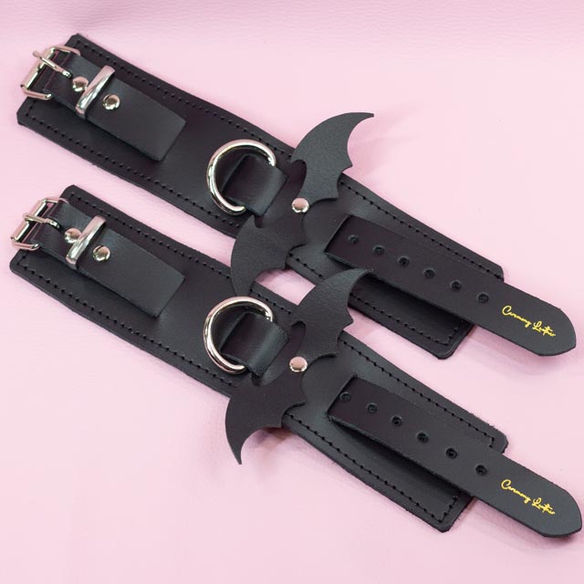Leather Wrist Cuffs with matte black bats and suede Lining - Ceremony Leather