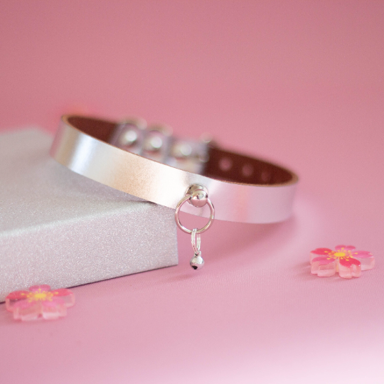 Metallic Silver Slim Collar - Ceremony Leather