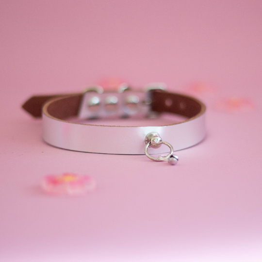 Metallic Silver Slim Collar - Ceremony Leather