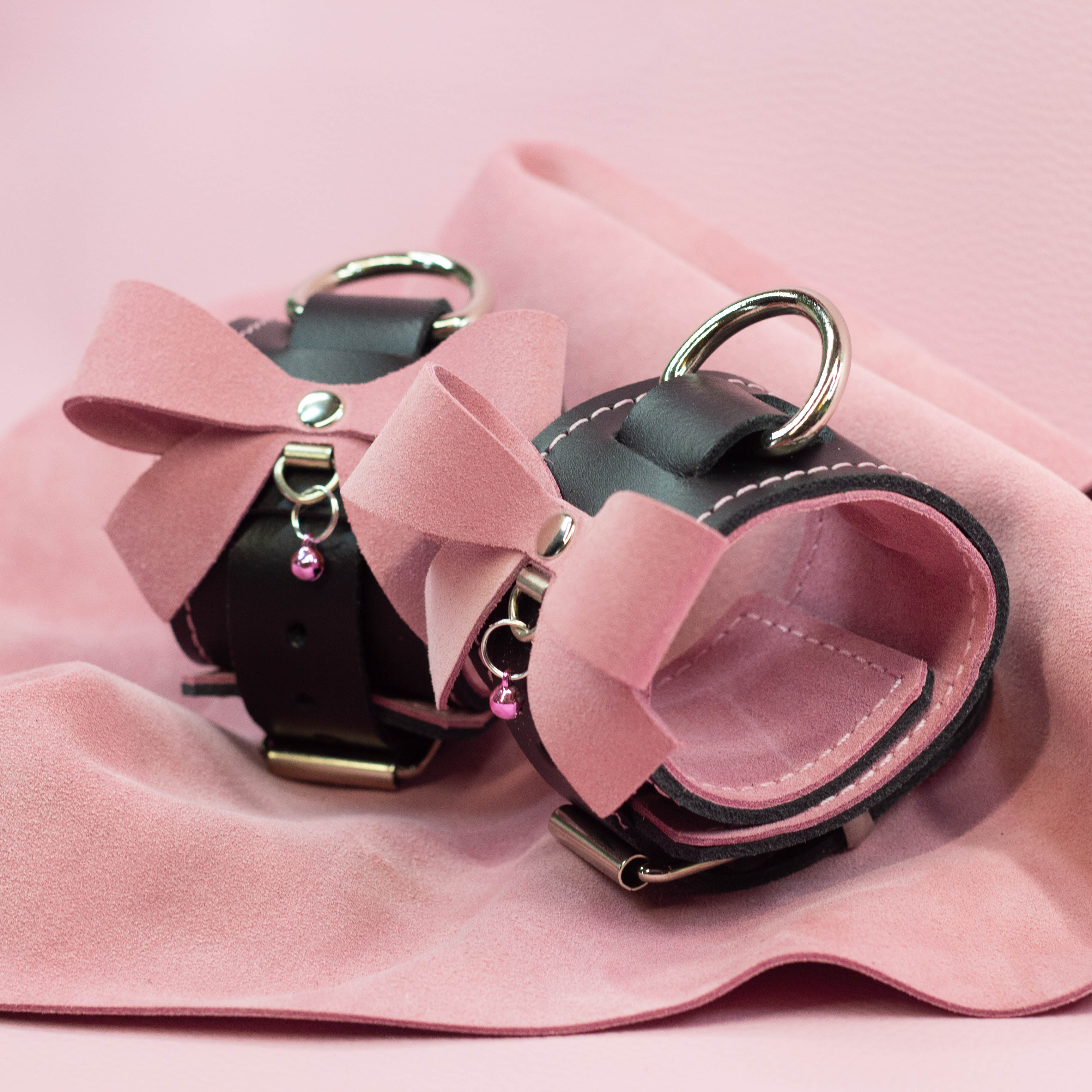 Leather Wrist Cuffs with Suede Bows - Ceremony Leather