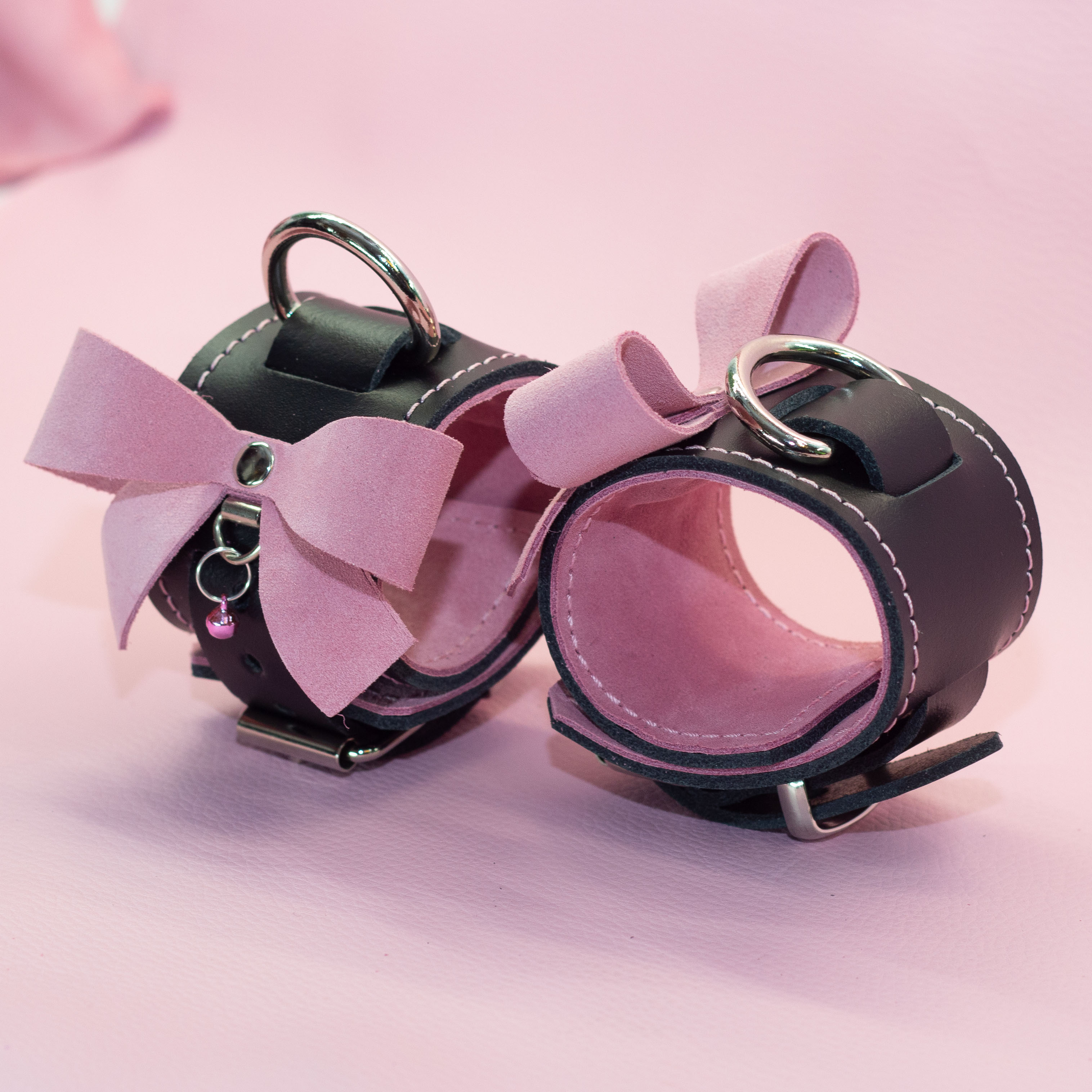 Leather Wrist Cuffs with Suede Bows - Ceremony Leather