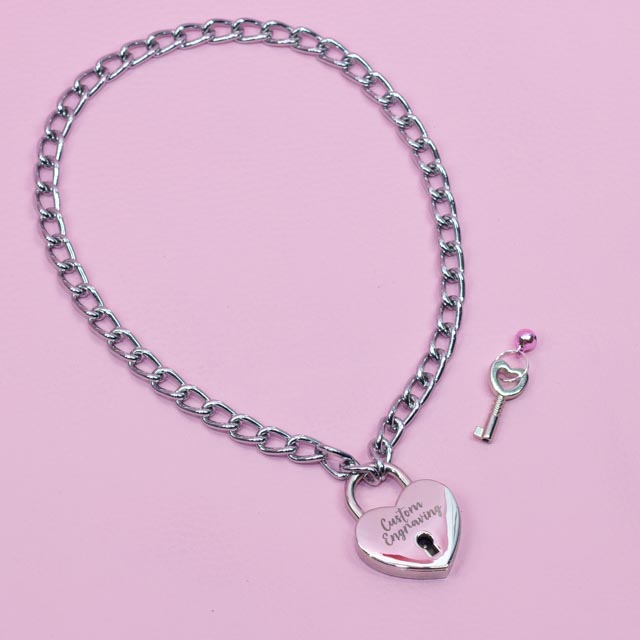 Custom Engraved Heart Lock Necklace - Ceremony Leather