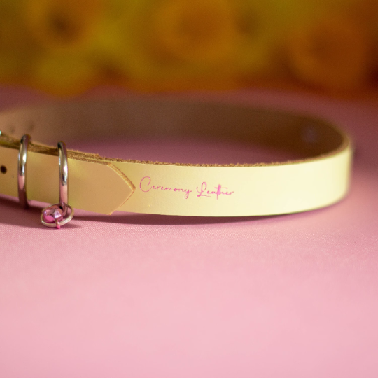 Pastel Yellow Leather collar - Ceremony Leather